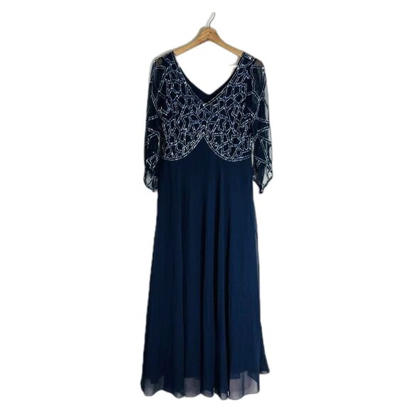 J Kara | Dresses | Jkara Dress Womens P Navy Blue Sequin Beaded Gown ...